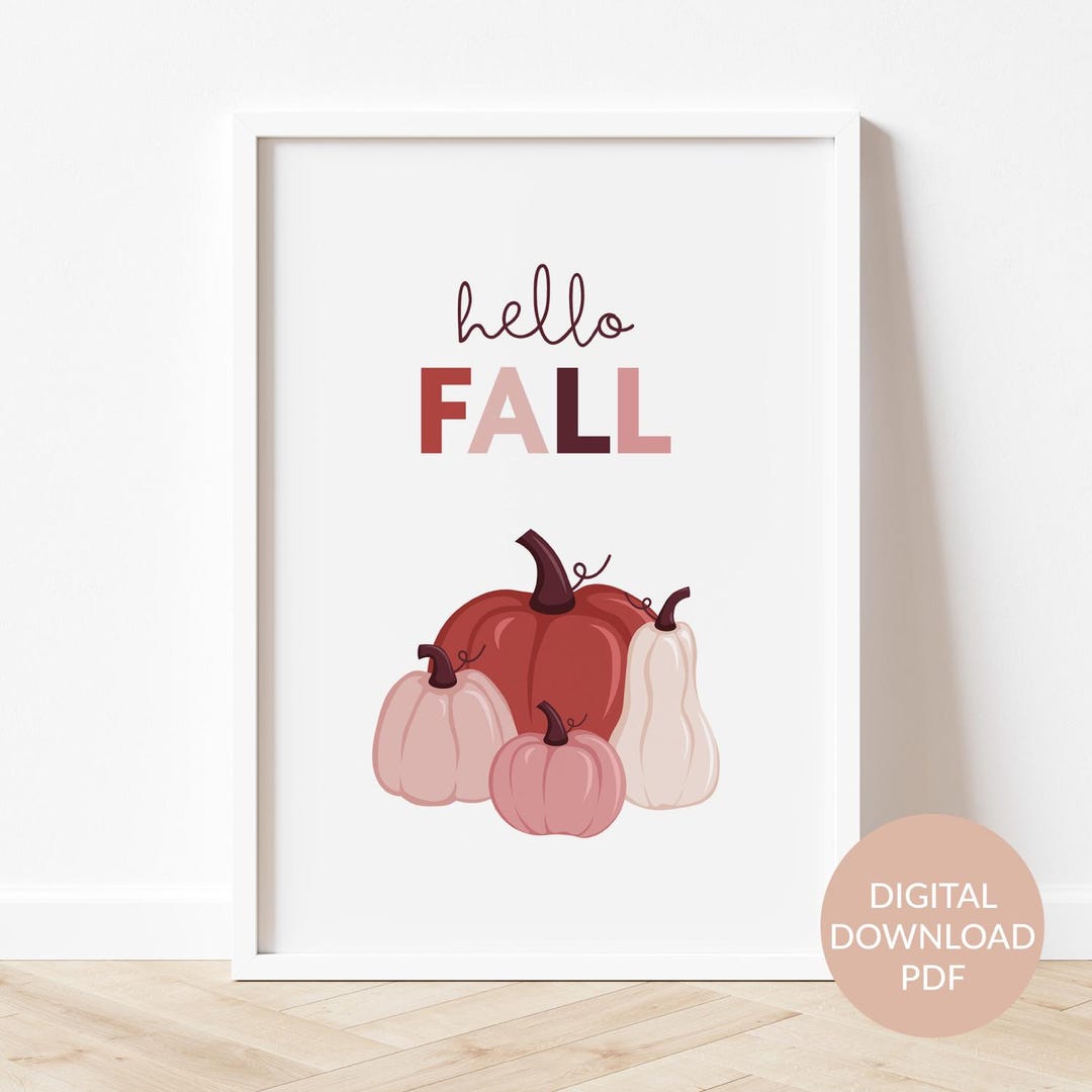 Hello Fall Cute Printable Poster, Modern Autumn Bedroom Wall Art, Cozy ...