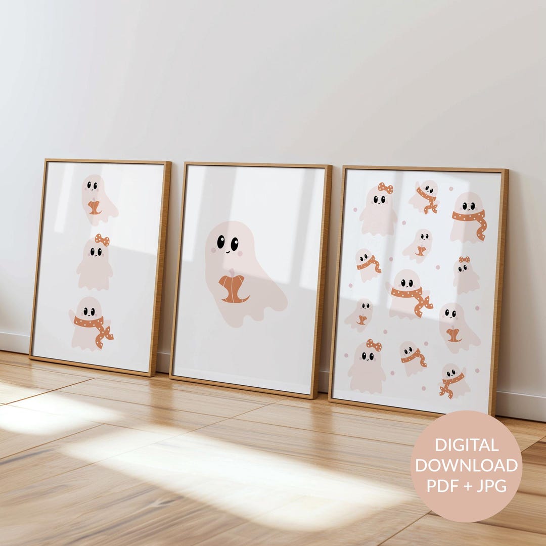 Cute and Modern Ghosts Wall Art, Set of 3 Halloween Printable ...