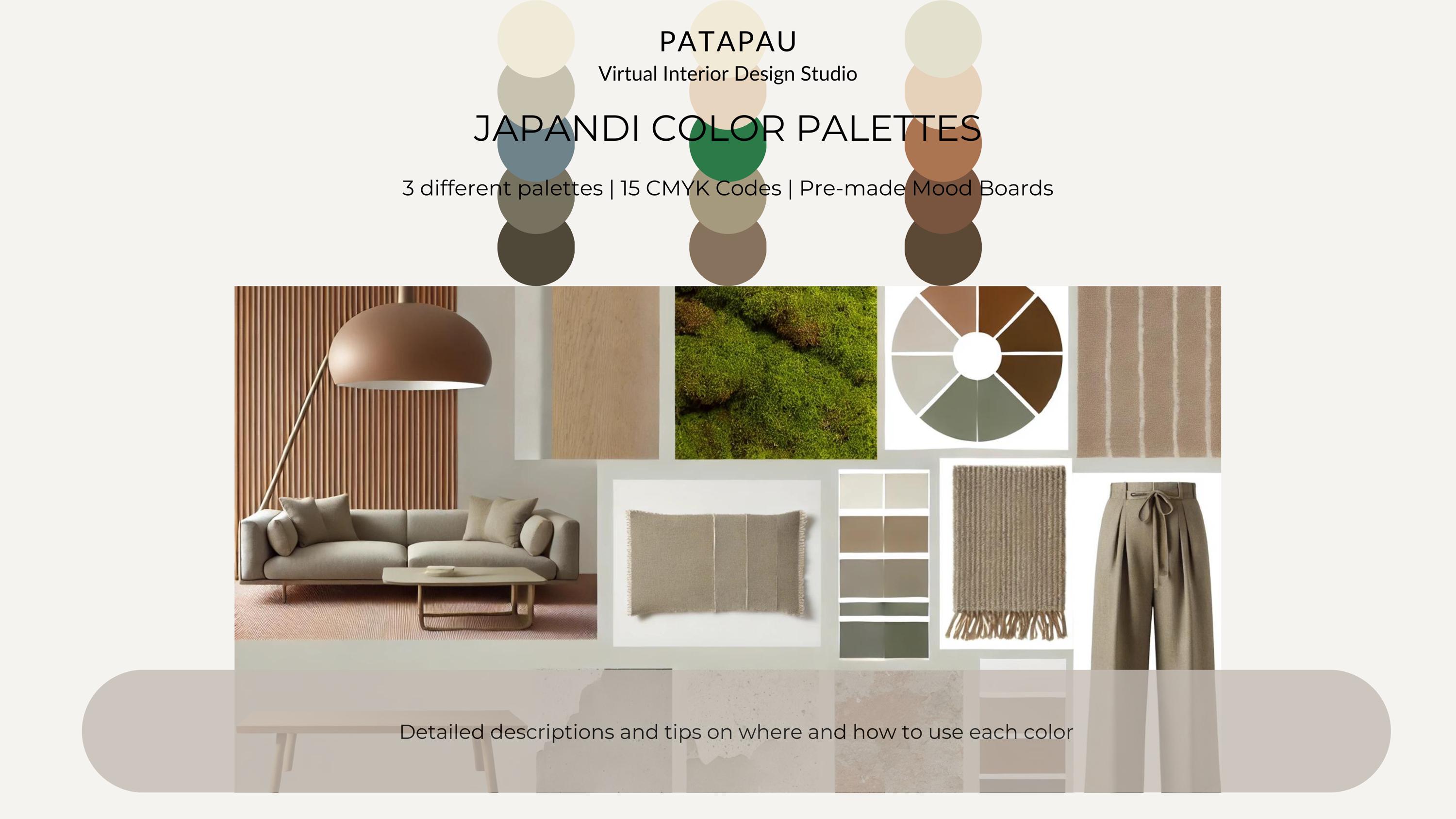 Japandi Color Palettes | Digital Mood Boards With CMYK Codes ...