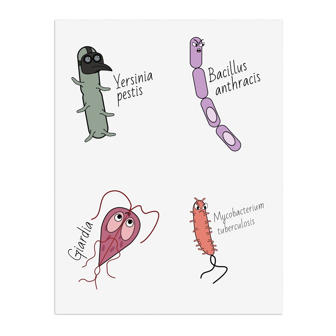 Cute Microbe Sticker Sheet Y. Pestis, M. Tuberculosis, B. Anthracis ...