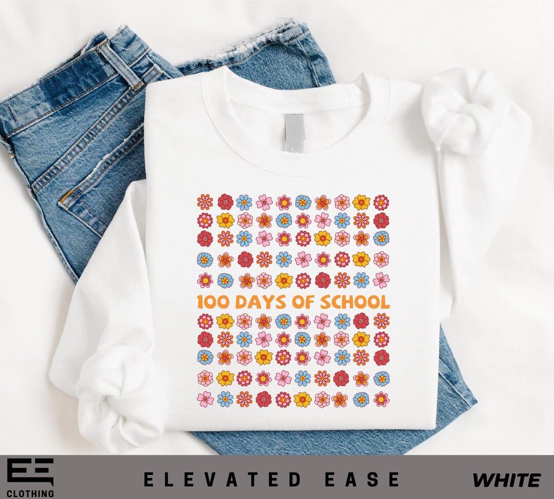 100 Days of School Flower Grid Shirt, Teacher 100th Day Celebration Tee ...