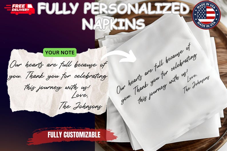 Custom Love Note Paper Napkins/wedding Napkins/custom Personal Note ...