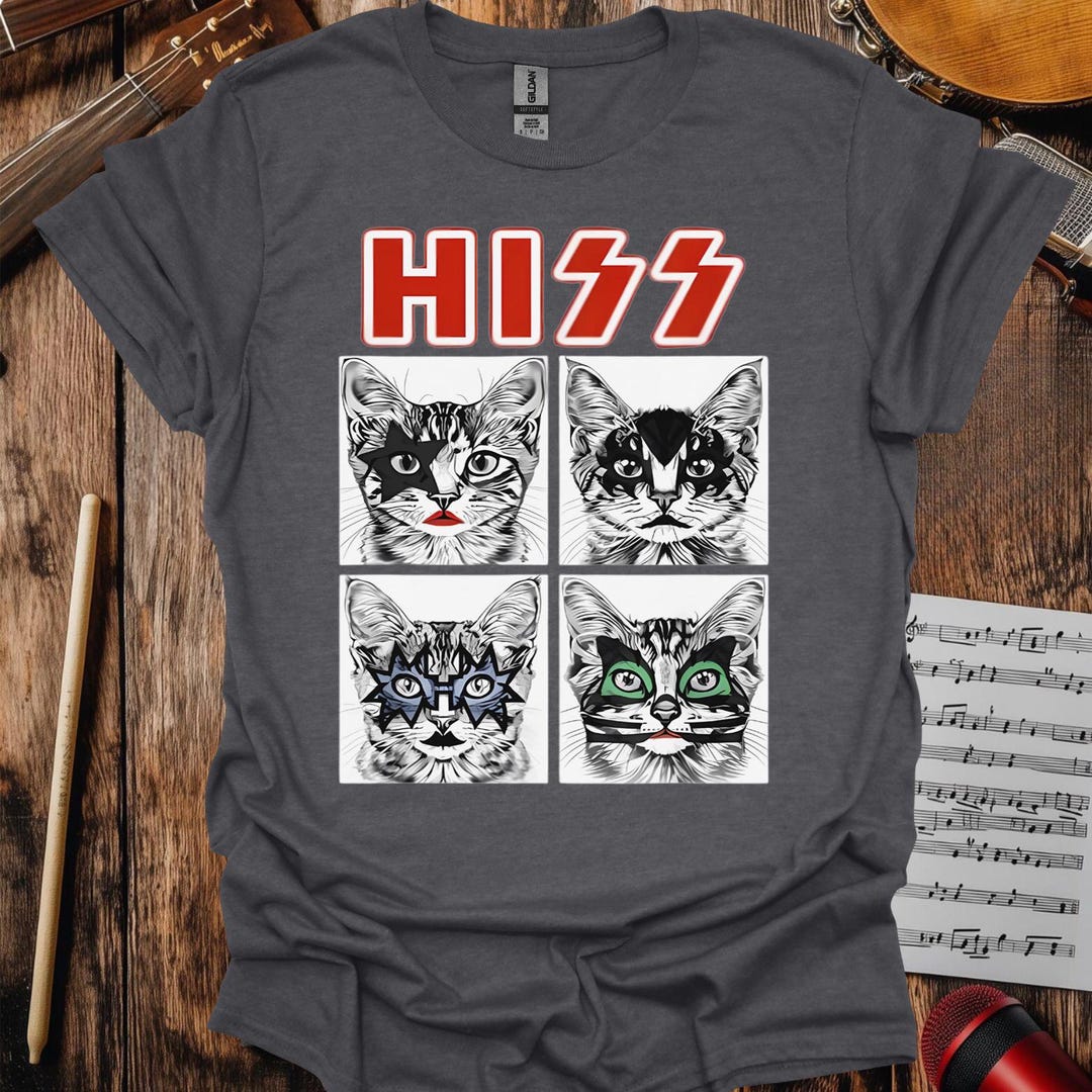 Hiss T-shirt, Funny Cat Shirt, Cat Rock Band Tee, Funny Black Cat Shirt ...