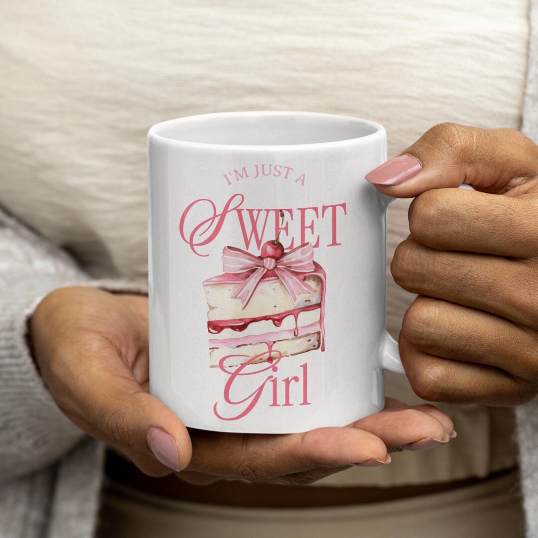 Girl Ceramic Mug - Cute Cake Design Coffee Mug - 11oz Aesthetic Mug for ...