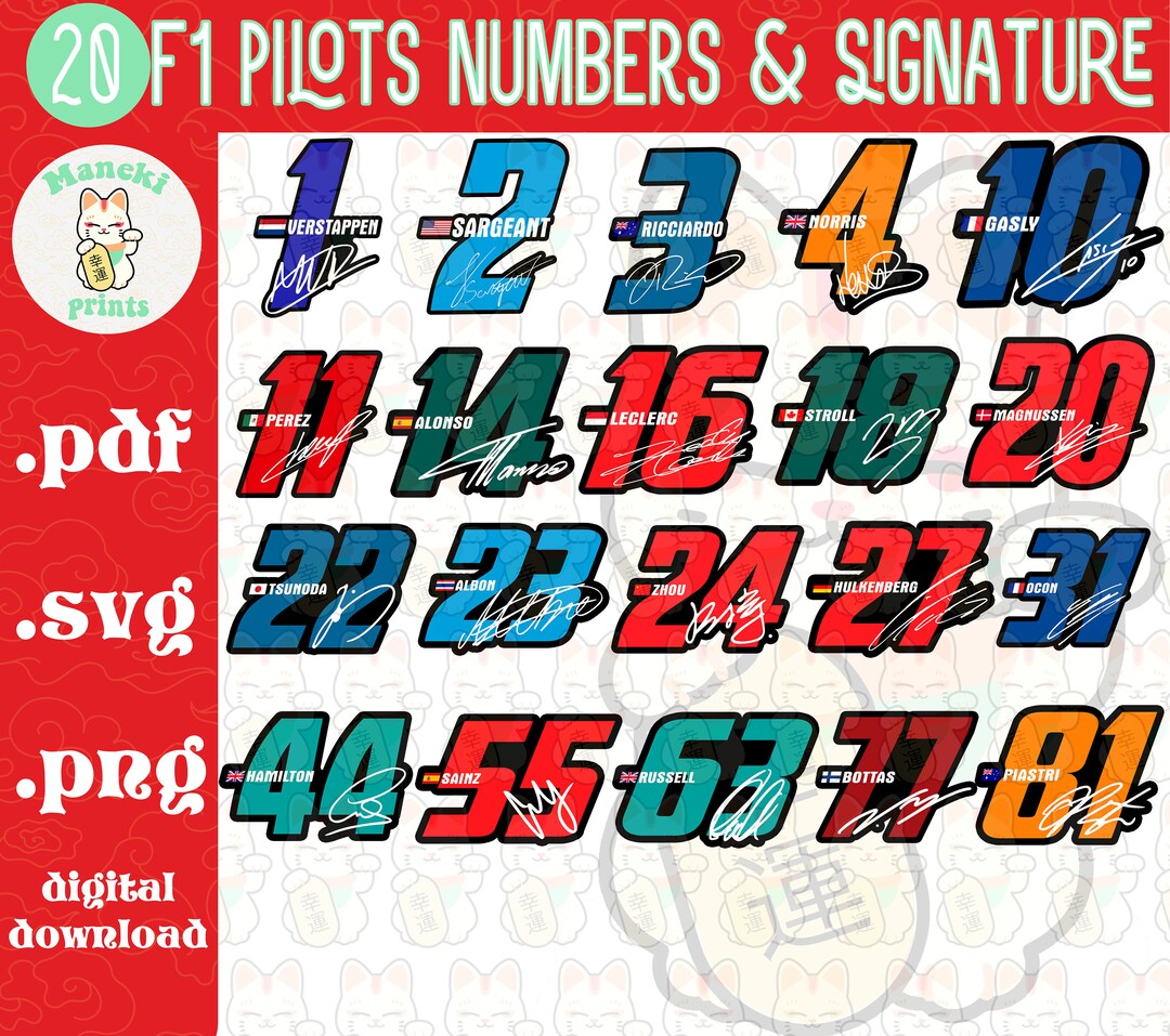 F1 Drivers Numbers and Signature Svg/ Sergio Perez Logo Svg/ Max ...