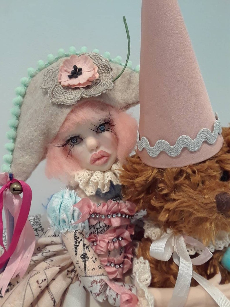 Lunette The Clown And Her Dancing Bear Oliver Posable Ooak Art Etsy