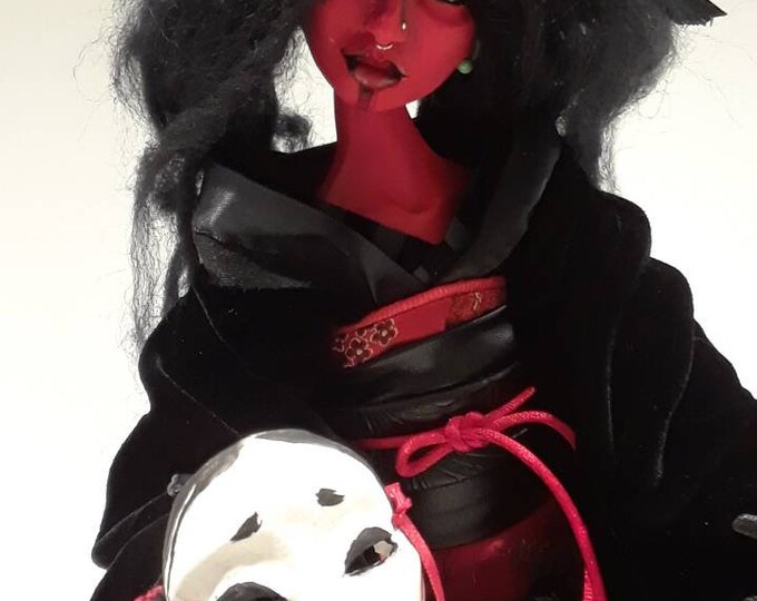 OOAK Hannya Geisha Oni Noh Red Demon Posable Art Doll by Moninesfaeries ...