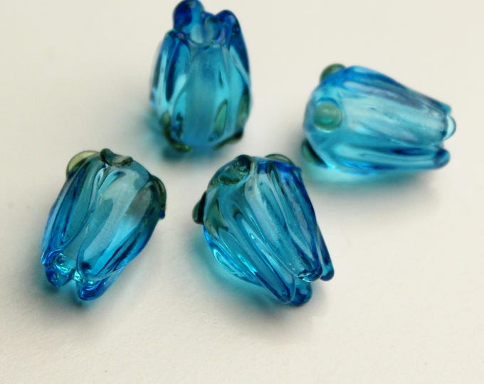 Set of 4 Cobalt Blue Roses, Handmade Artisan Sculptural Lampwork ...