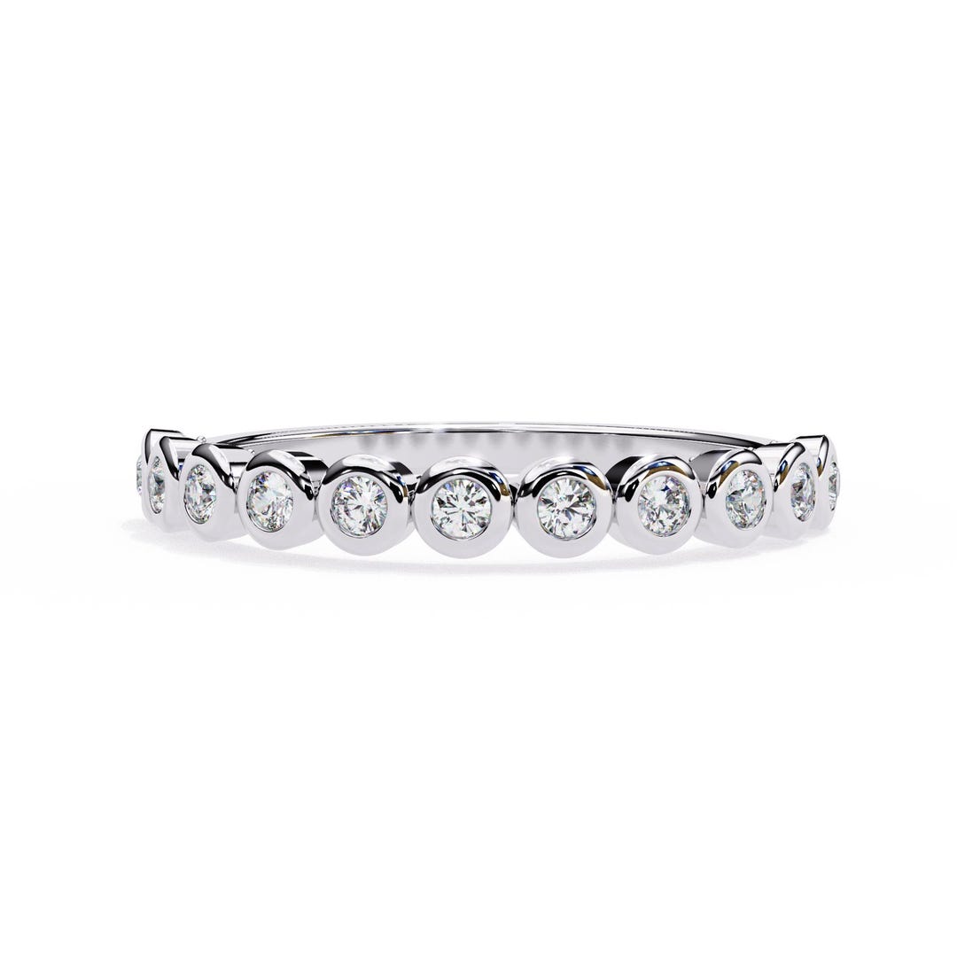 Bezel Set Wedding Band, Minimal Bridal Ring, Round Bezel Wedding Ring ...