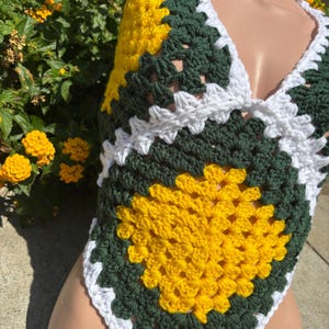 Handmade Green & Yellow Granny Square Crochet Top | Festival, Summer ...