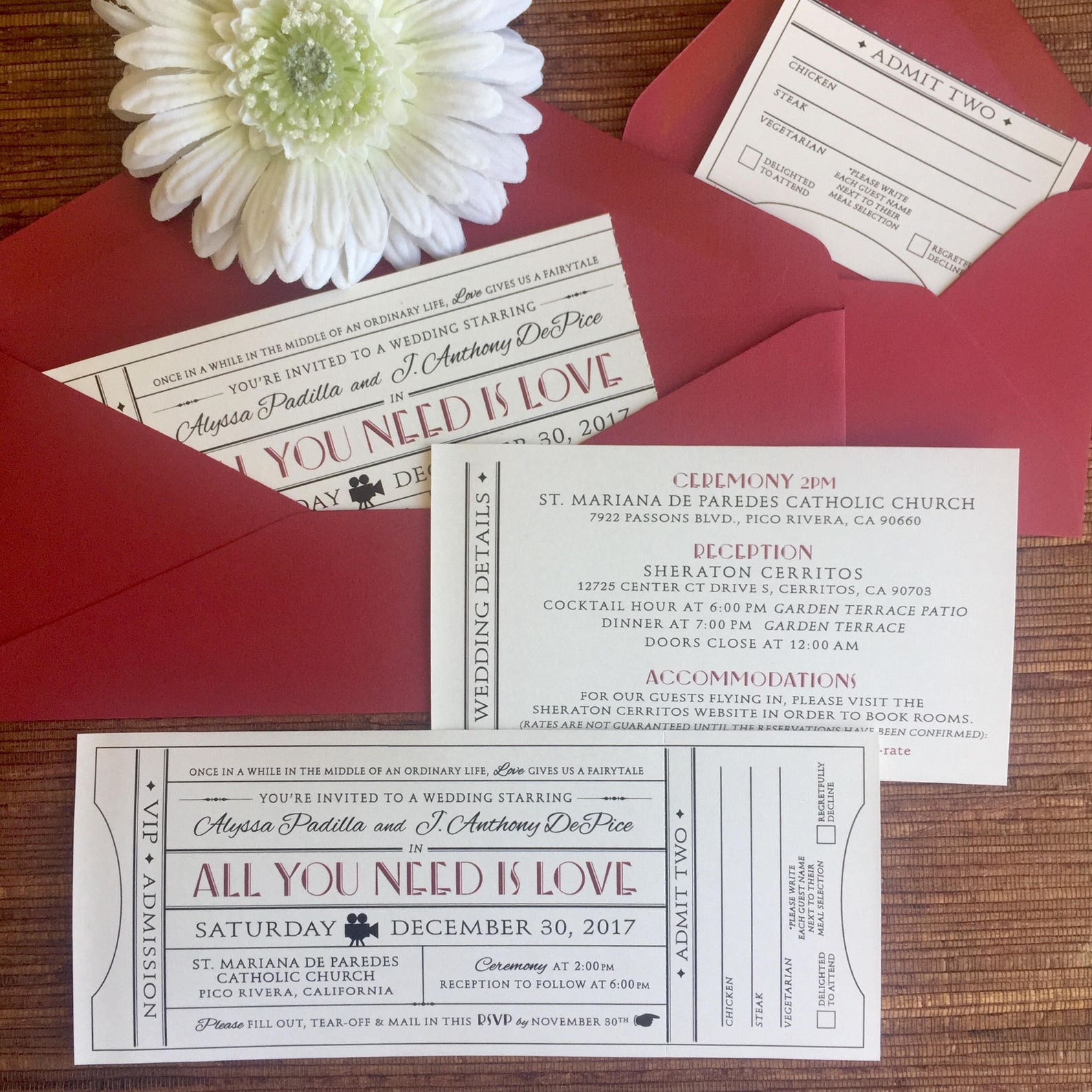 Vintage Movie Ticket Wedding Invitation With RSVP Stub - SAMPLE - Etsy