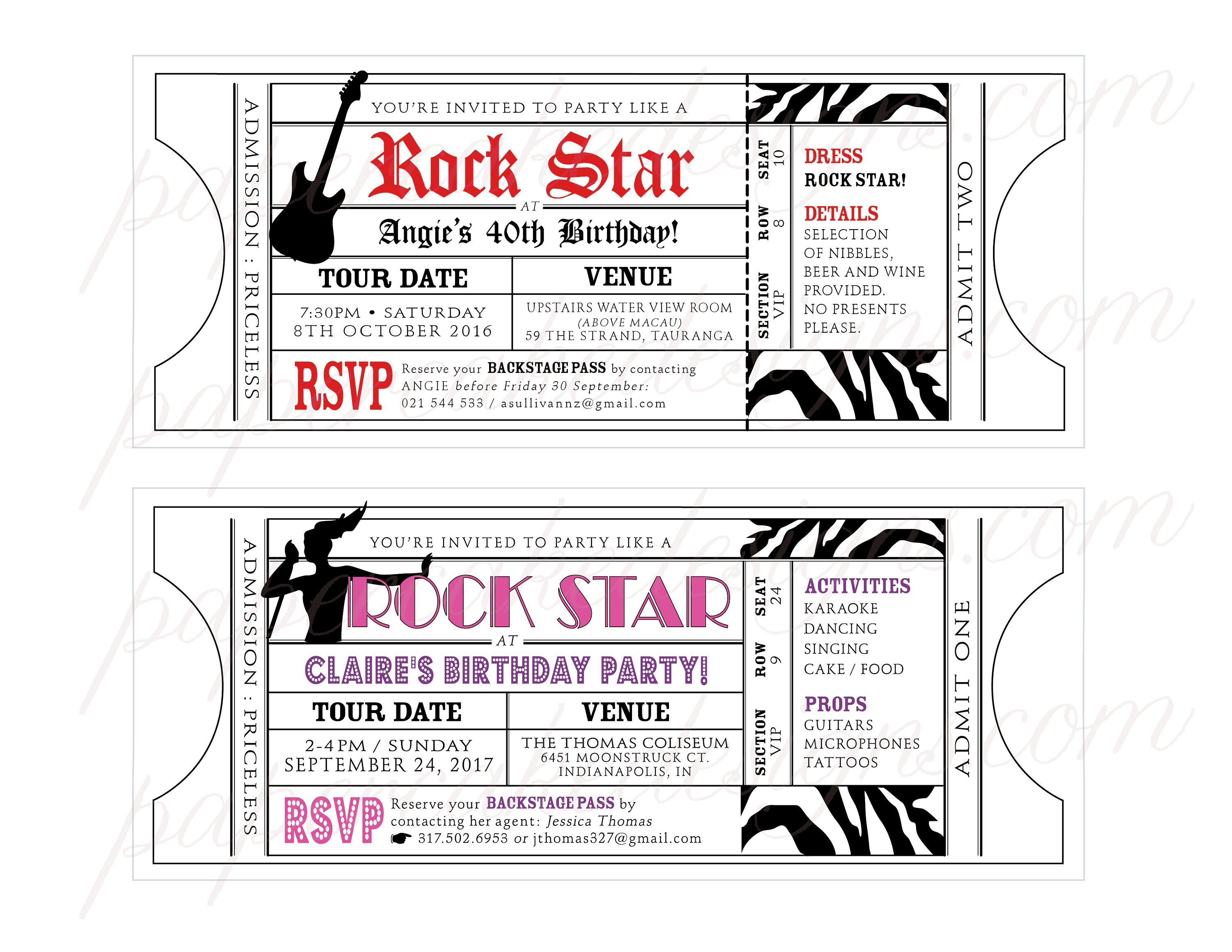 Pop Rock Star Invitation Ticket / DIY Printable PDF or Print | Etsy