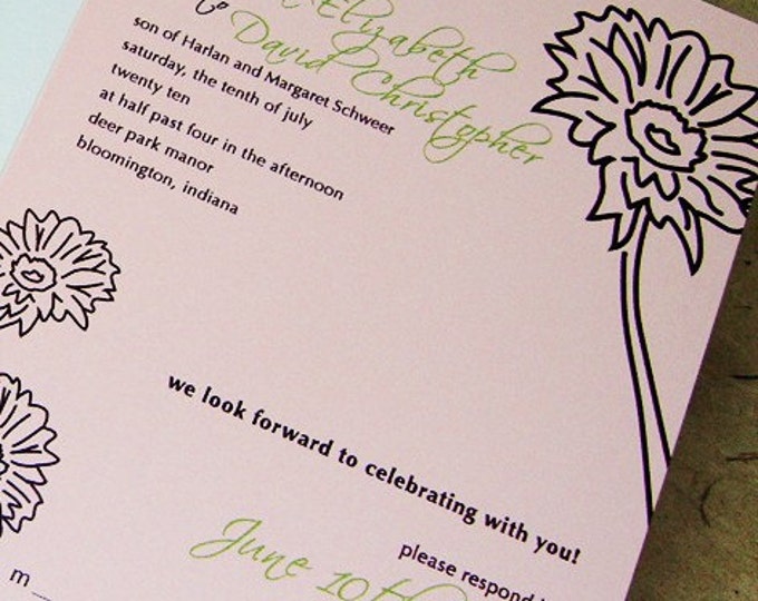 Wedding Invitation Tear off Response Postcard With Flower Illustration ...