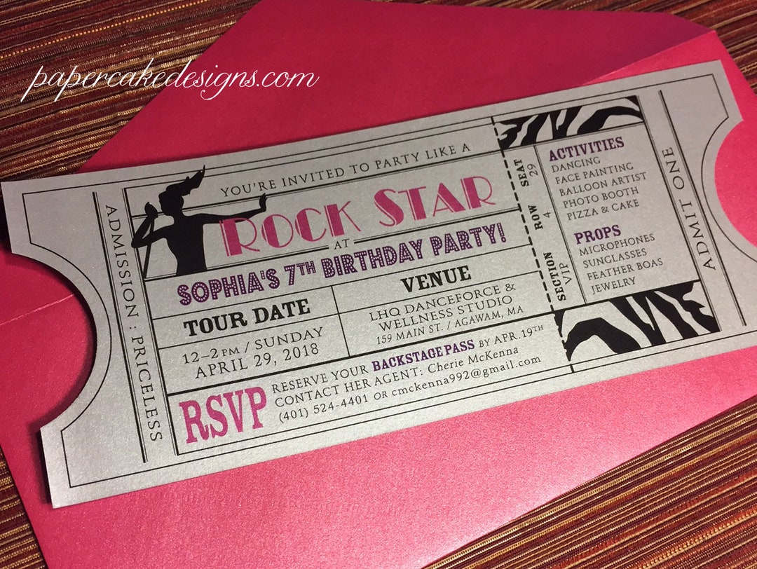 Pop Rock Star Invitation Ticket / DIY Printable PDF or Print Order ...