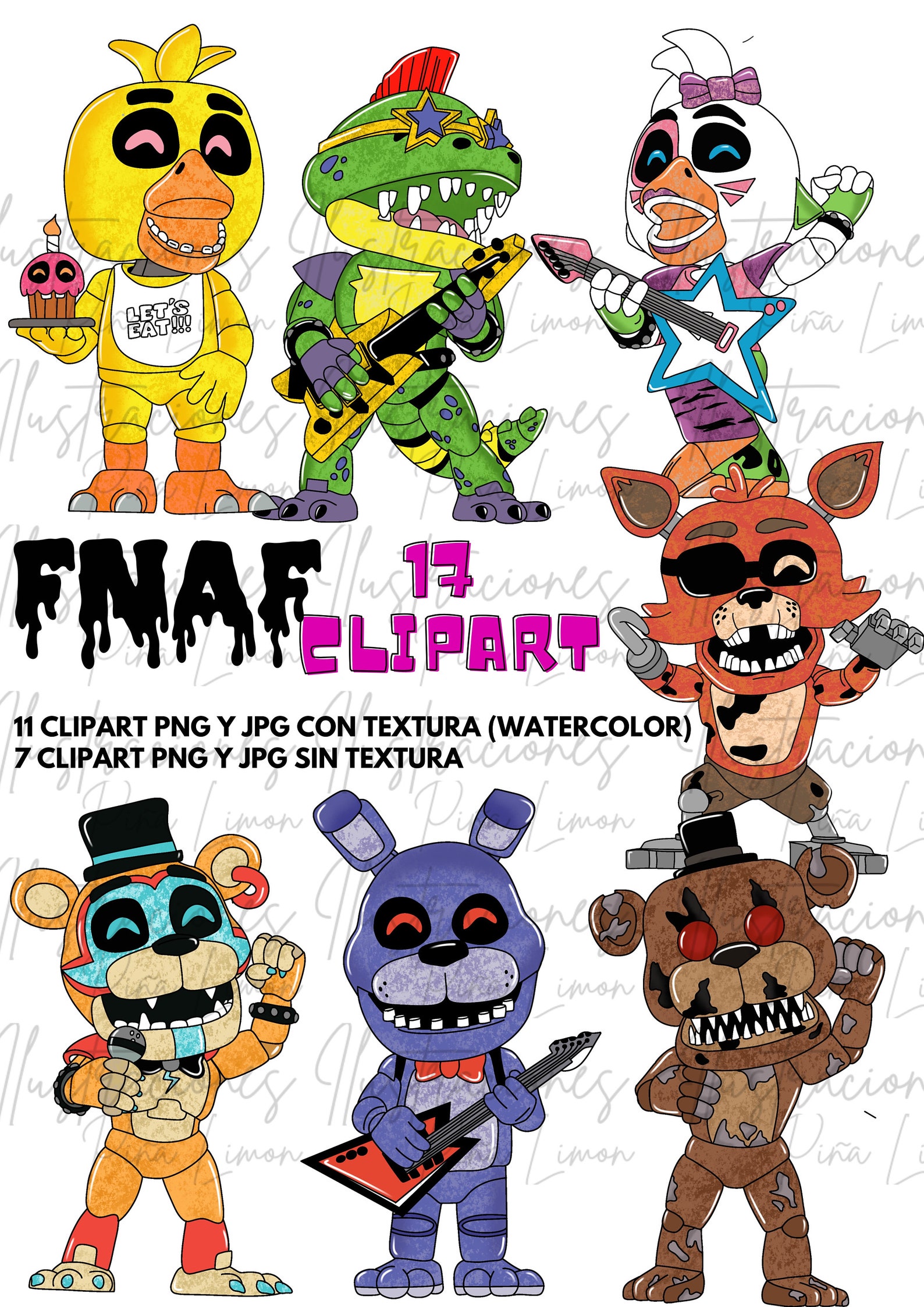 FNAF Clipart Five Nights and Freddys Watercolor Con Textura Excelente ...