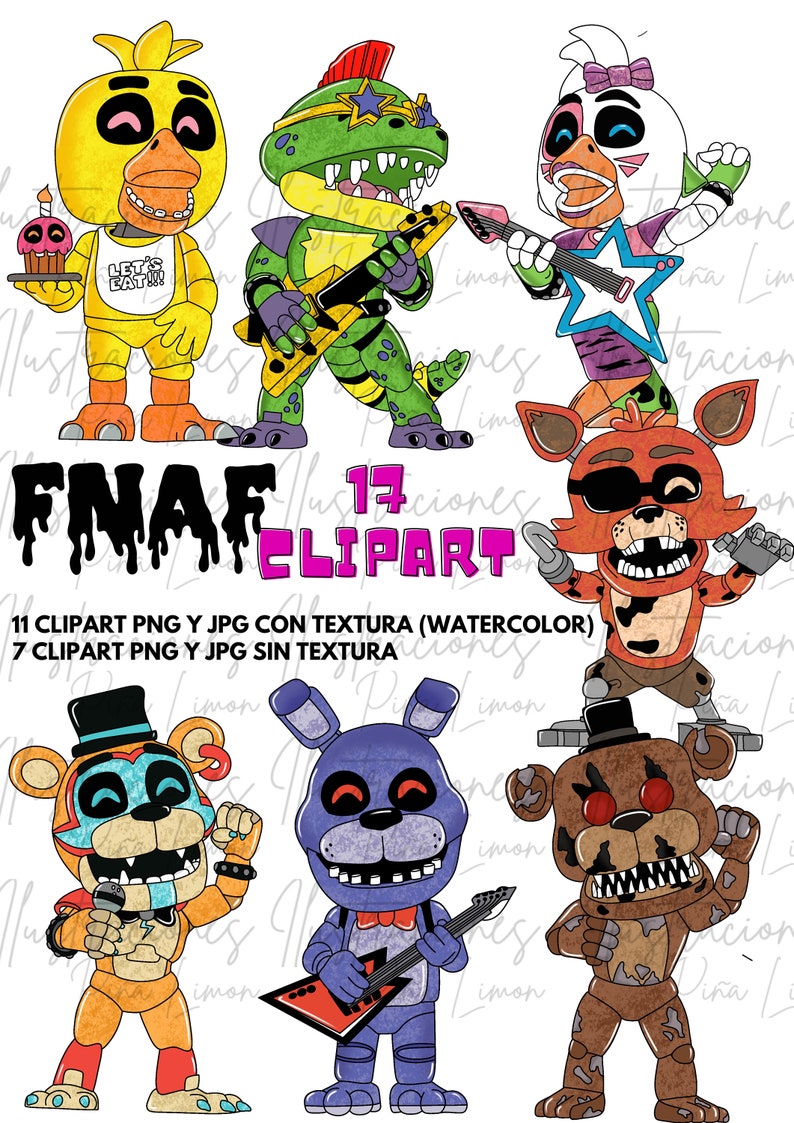 FNAF Clipart Five Nights and Freddys Watercolor Con Textura Excelente ...