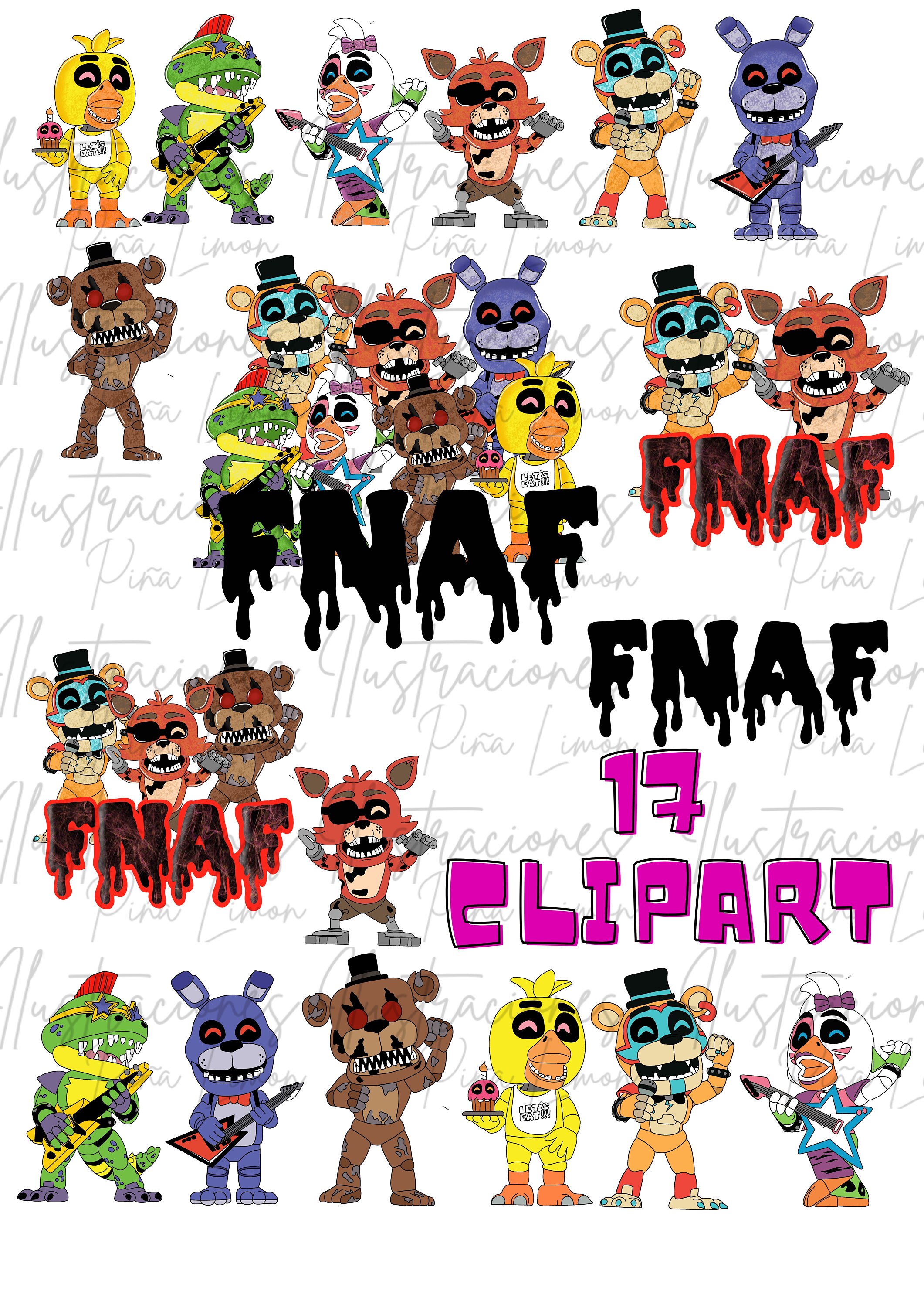 FNAF Clipart Five Nights and Freddys Watercolor Con Textura Excelente ...