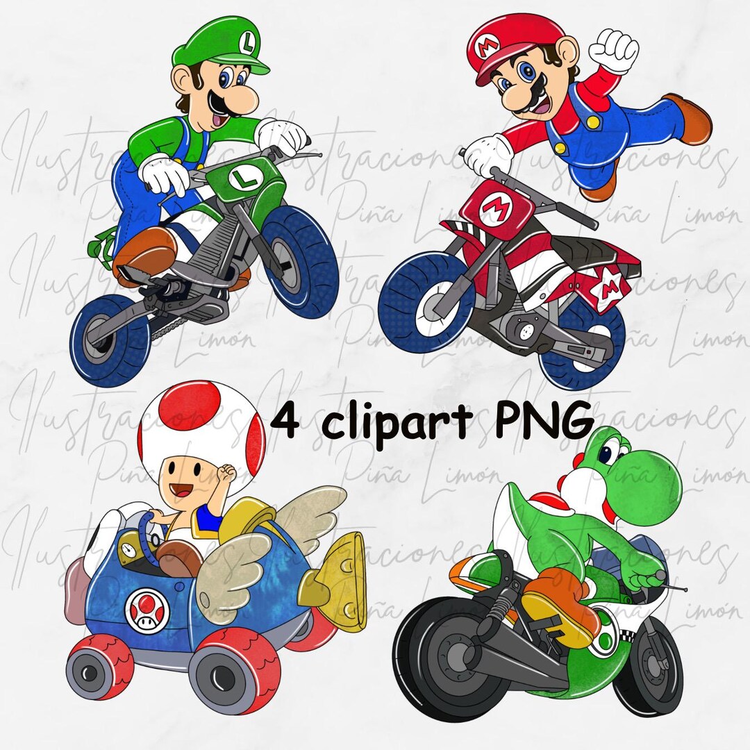 4 Clipart Mario Bross Moto , 2.000 Px , Watercolor Digital Download ...