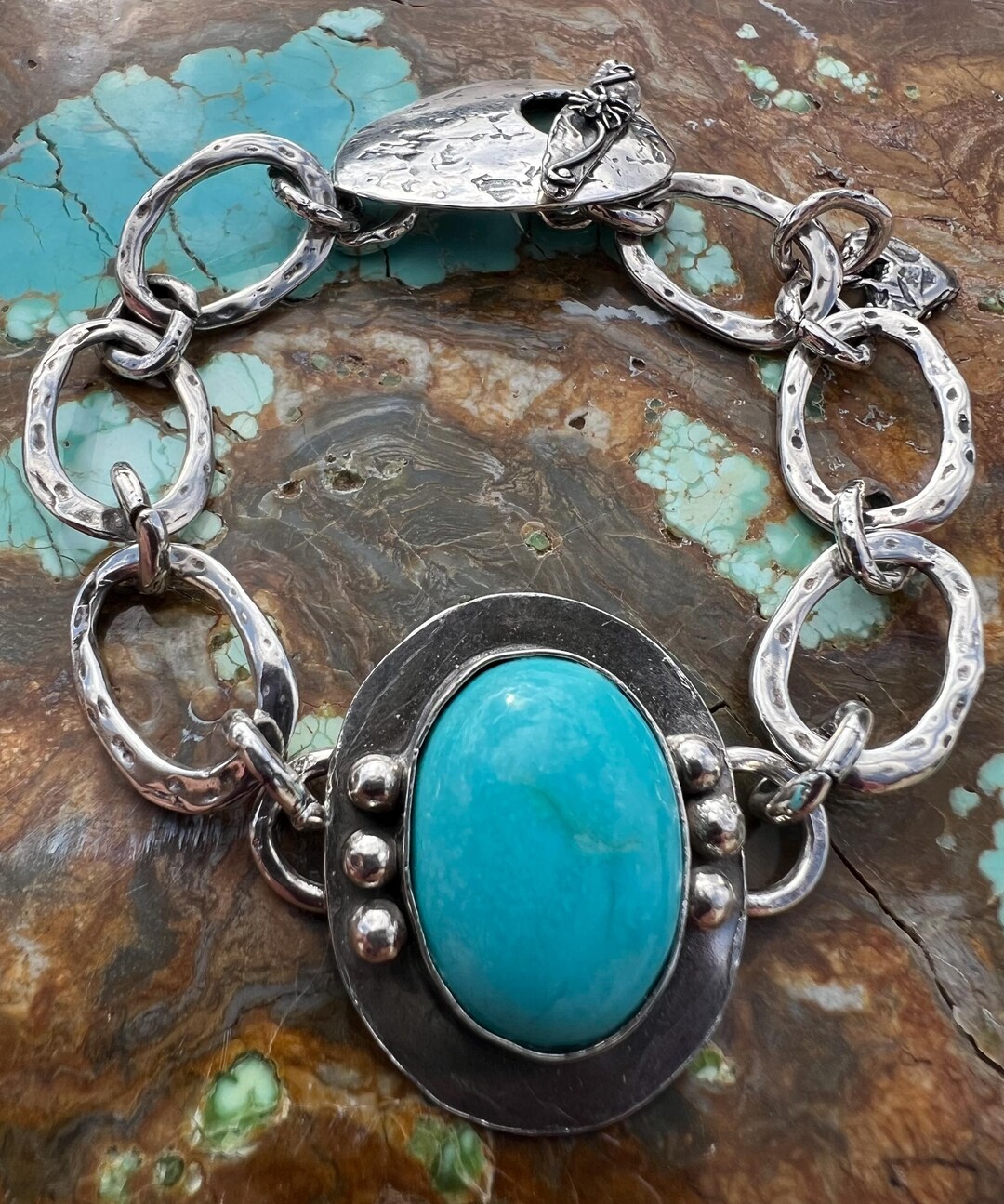 Armenian Turquoise Bracelet Artisan Sterling Silver Link Bracelet. - Etsy