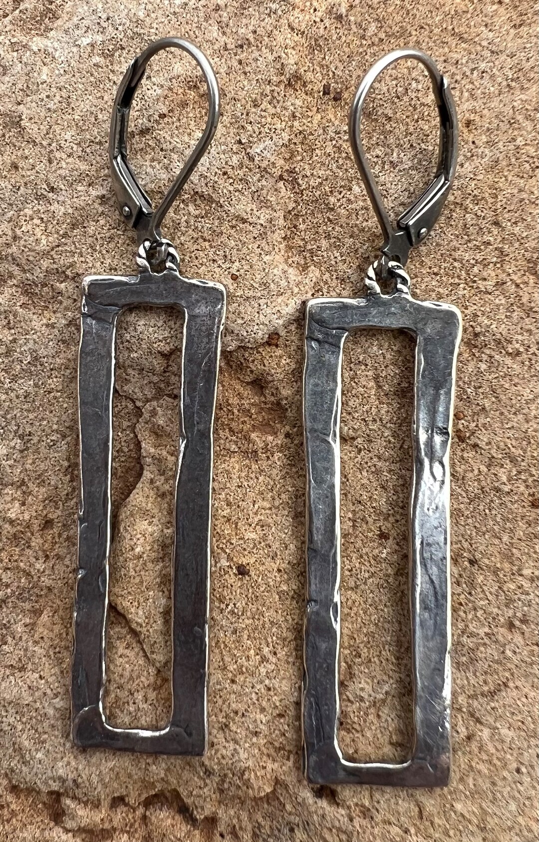 Artisan Rectangular Earrings Sterling Silver Design - Etsy