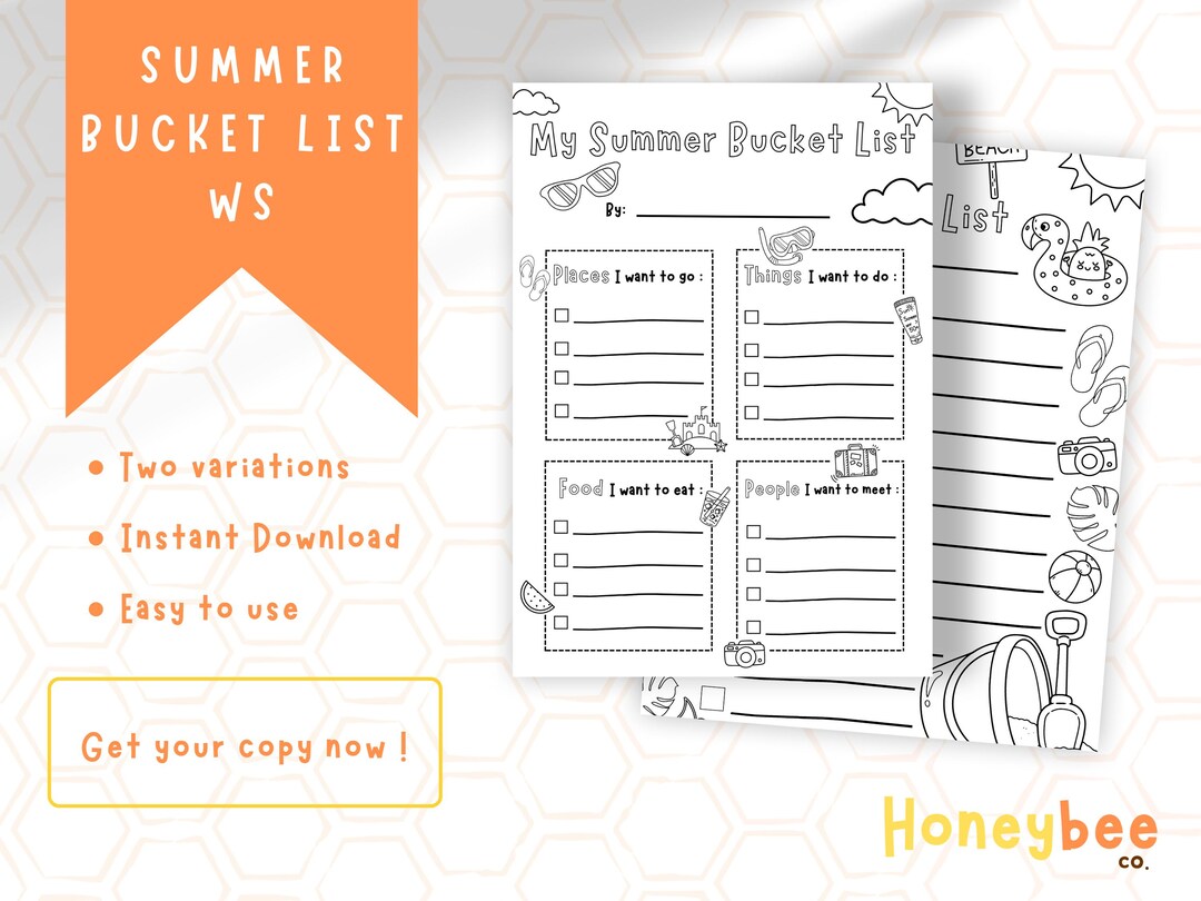 Summer Bucket List Worksheet Printable for Teachers and Parents ...
