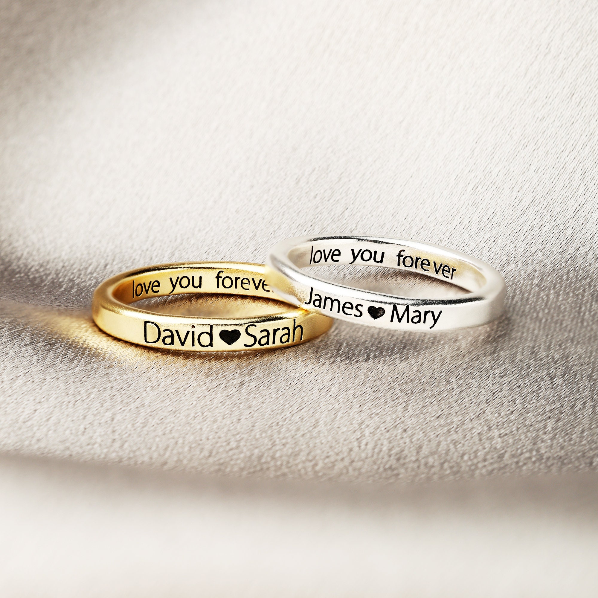Custom Name Ring, Personalized Couple Rings, Engraved Ring, Anniversary ...