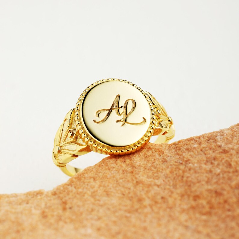 Custom Initial Ring, Gold Tiny Two Letter Ring, Custom Letter Ring, Script Letter Ring ...
