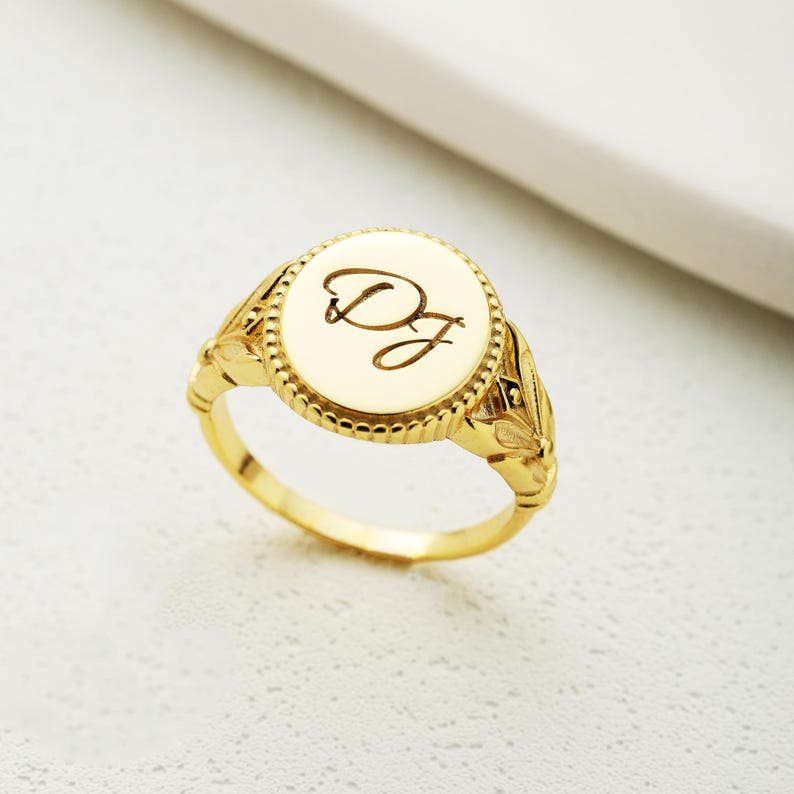 Custom Initial Ring, Gold Tiny Two Letter Ring, Custom Letter Ring, Script Letter Ring ...