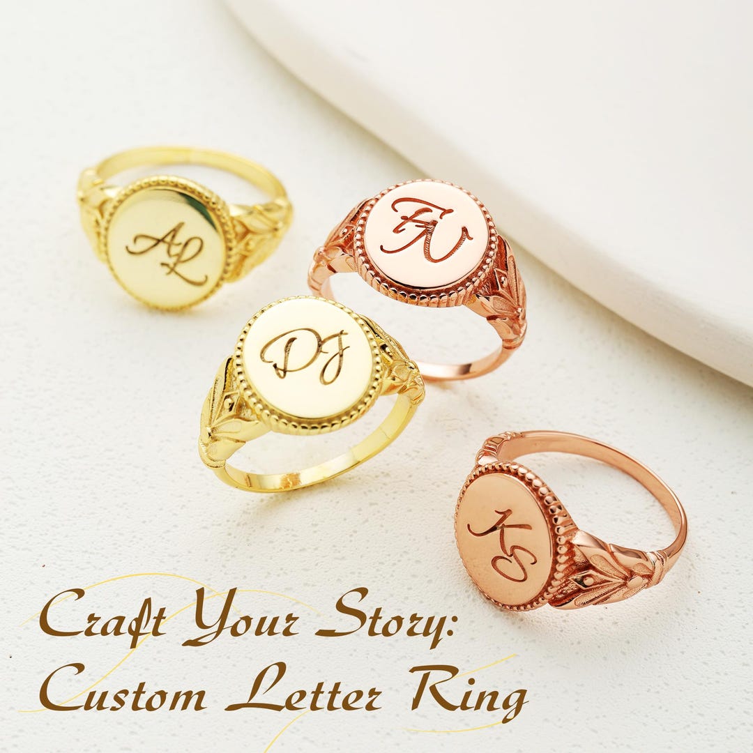 Custom Initial Ring, Gold Tiny Two Letter Ring, Custom Letter Ring ...