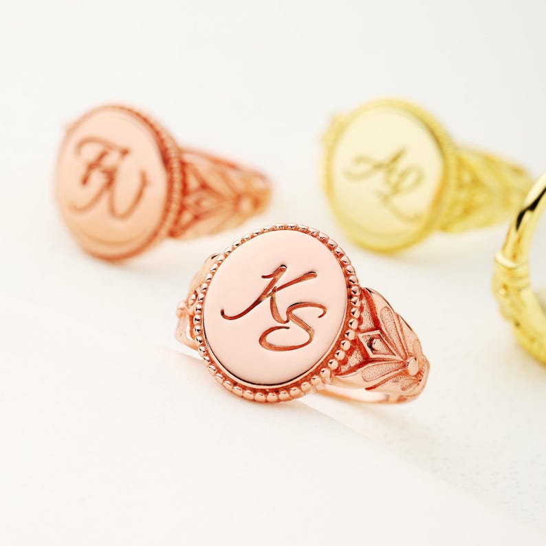 Custom Initial Ring, Gold Tiny Two Letter Ring, Custom Letter Ring, Script Letter Ring ...