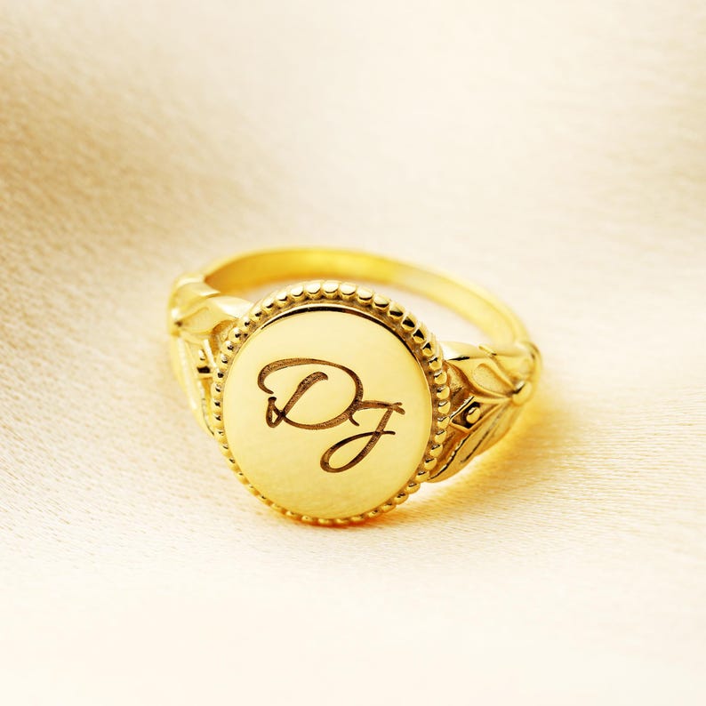Custom Initial Ring, Gold Tiny Two Letter Ring, Custom Letter Ring, Script Letter Ring ...