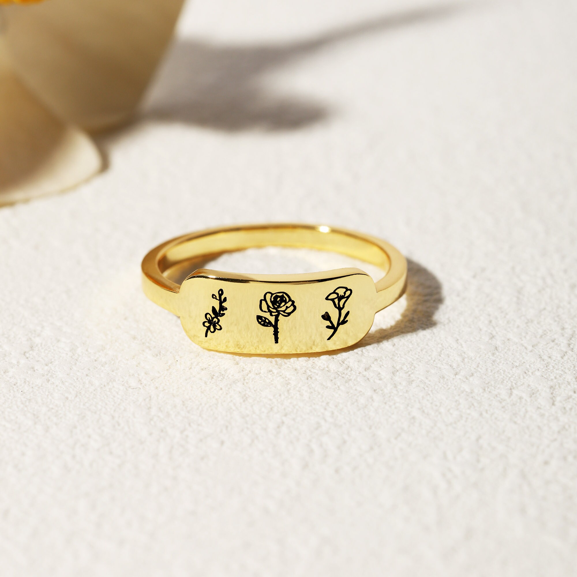 Custom Birth Flower Band, Engraved Birth Flower Ring, Multiple Birth ...
