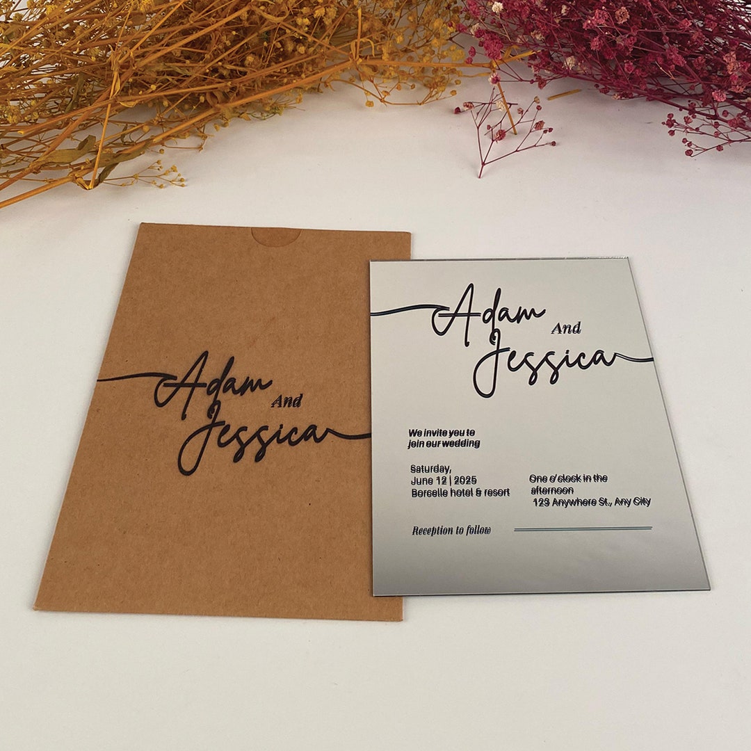 Elegant Silver Mirror Wedding Invitation Plexiglass Stylish Silver ...