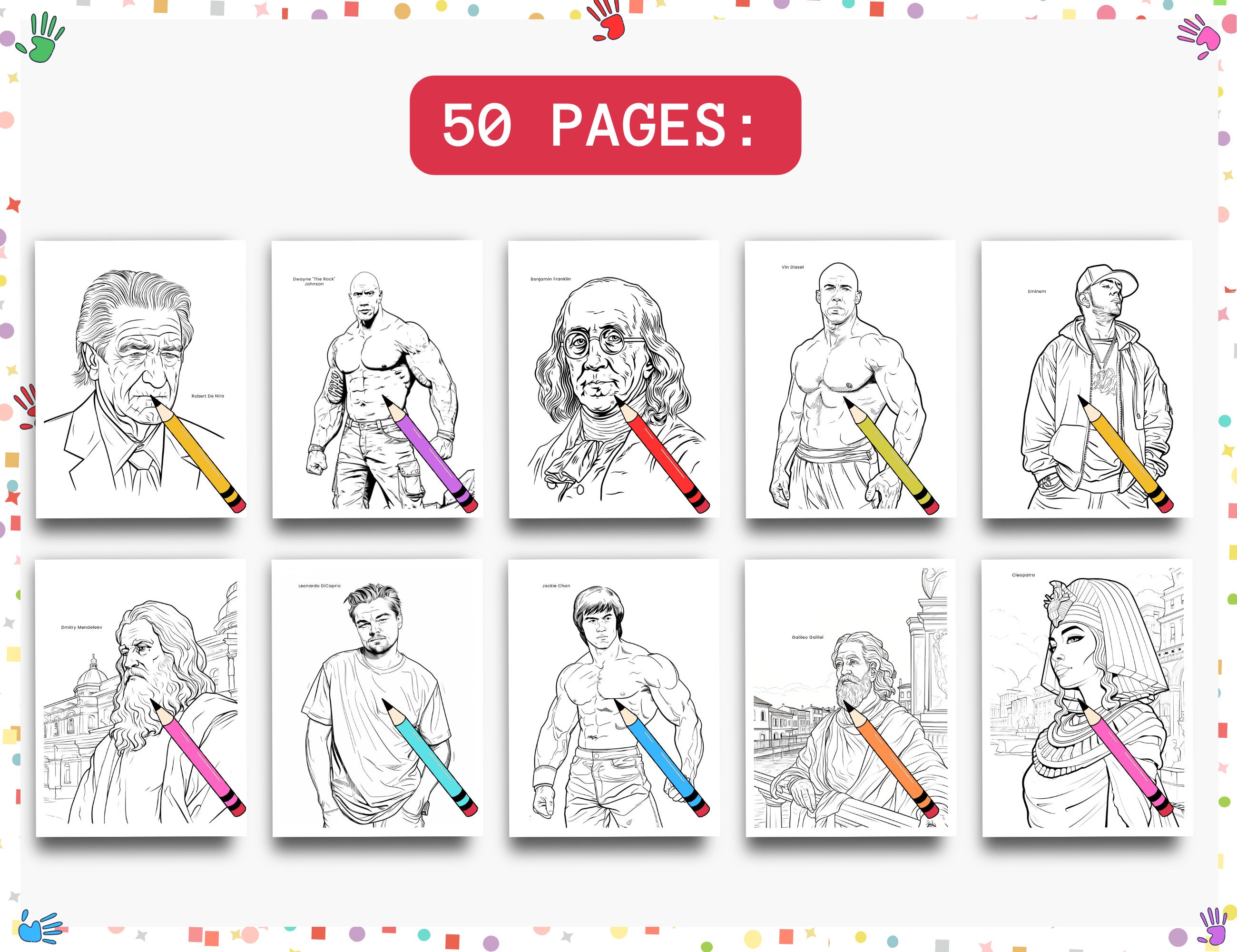 Famous People Coloring Pages | 50 Pages | Educational Book for Kids and ...