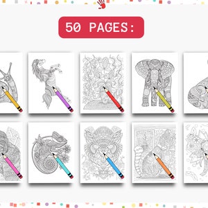 Animals Stress Relief Coloring Pages | 50 Pages | Cute Animal Coloring ...