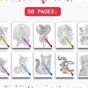 Animals Stress Relief Coloring Pages | 50 Pages | Cute Animal Coloring ...
