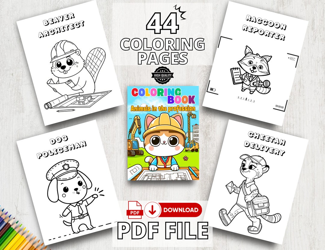 Animals in the Profession Coloring Pages | Educational Coloring Book ...