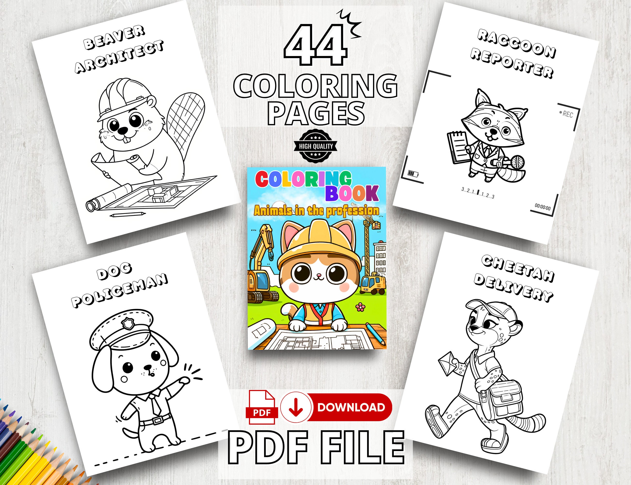 Animals in the Profession Coloring Pages | Educational Coloring Book ...