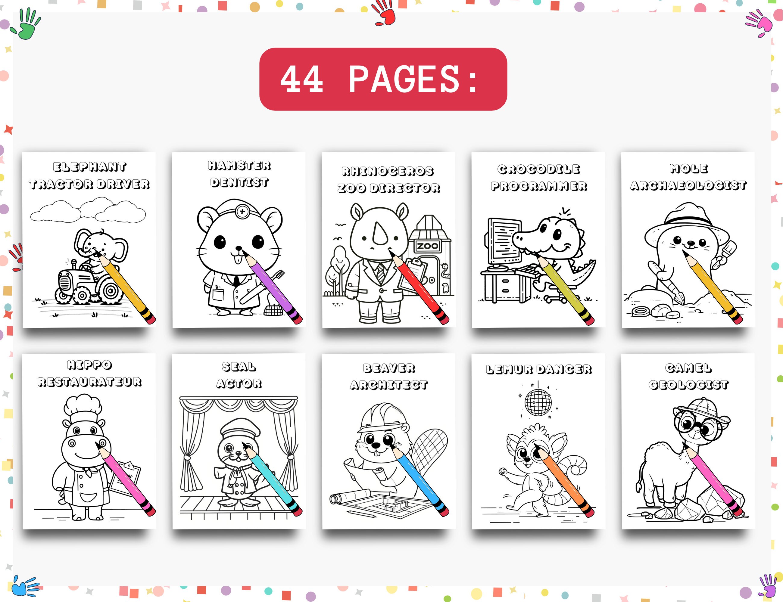 Animals in the Profession Coloring Pages | Educational Coloring Book ...