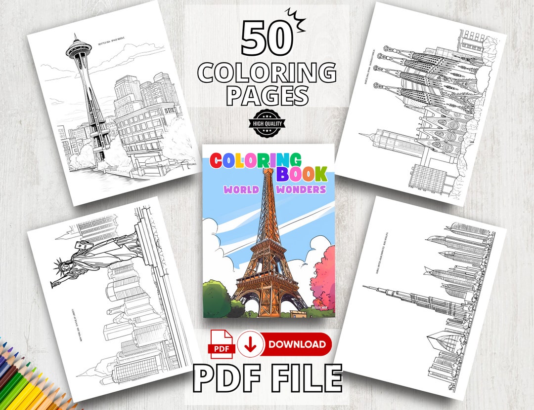 World Wonders Coloring Pages | Stress Relief 50 Pages | Educational ...
