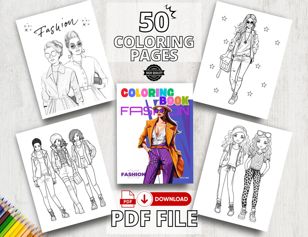 Fashion Coloring Pages for Girls | 50 Pages | Fashion Coloring Books ...
