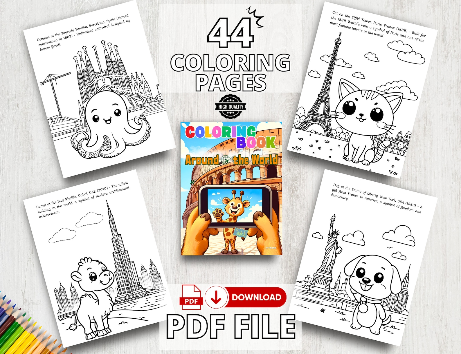 Animals Around the World Coloring Pages | 44 Pages | Educational ...