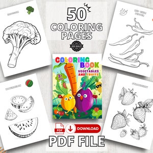 Vegetables AND Fruits Coloring Pages | 50 Cute Pages | Educational ...