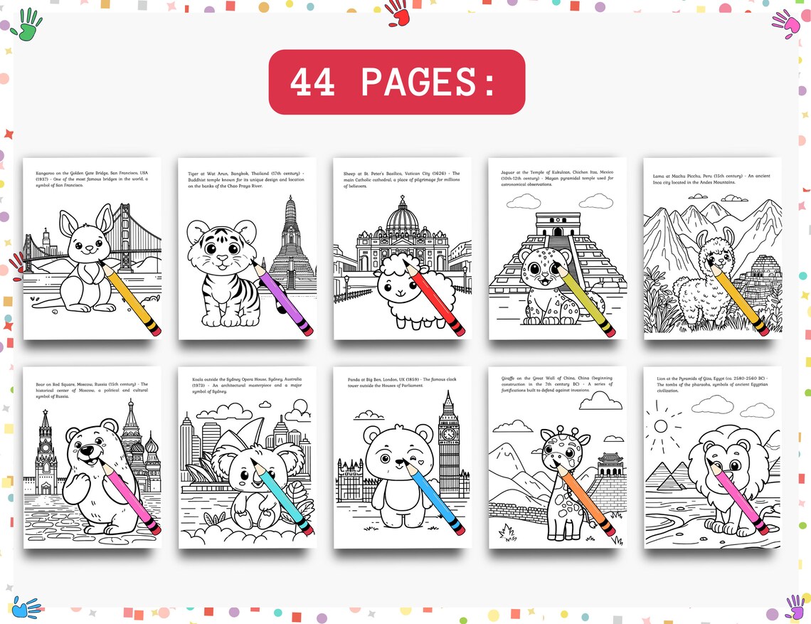 Animals Around the World Coloring Pages | 44 Pages | Educational ...
