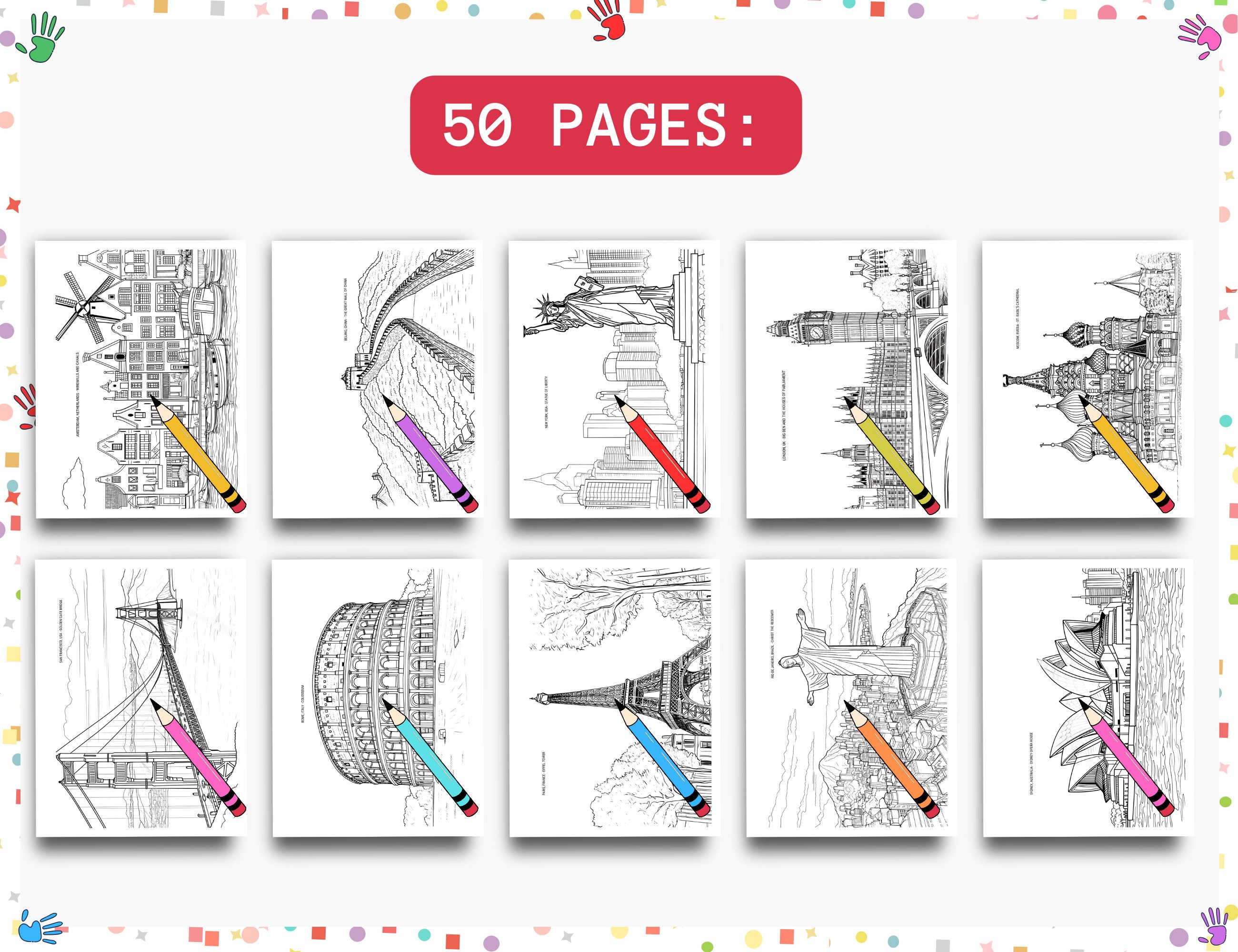 World Wonders Coloring Pages | Stress Relief 50 Pages | Educational ...