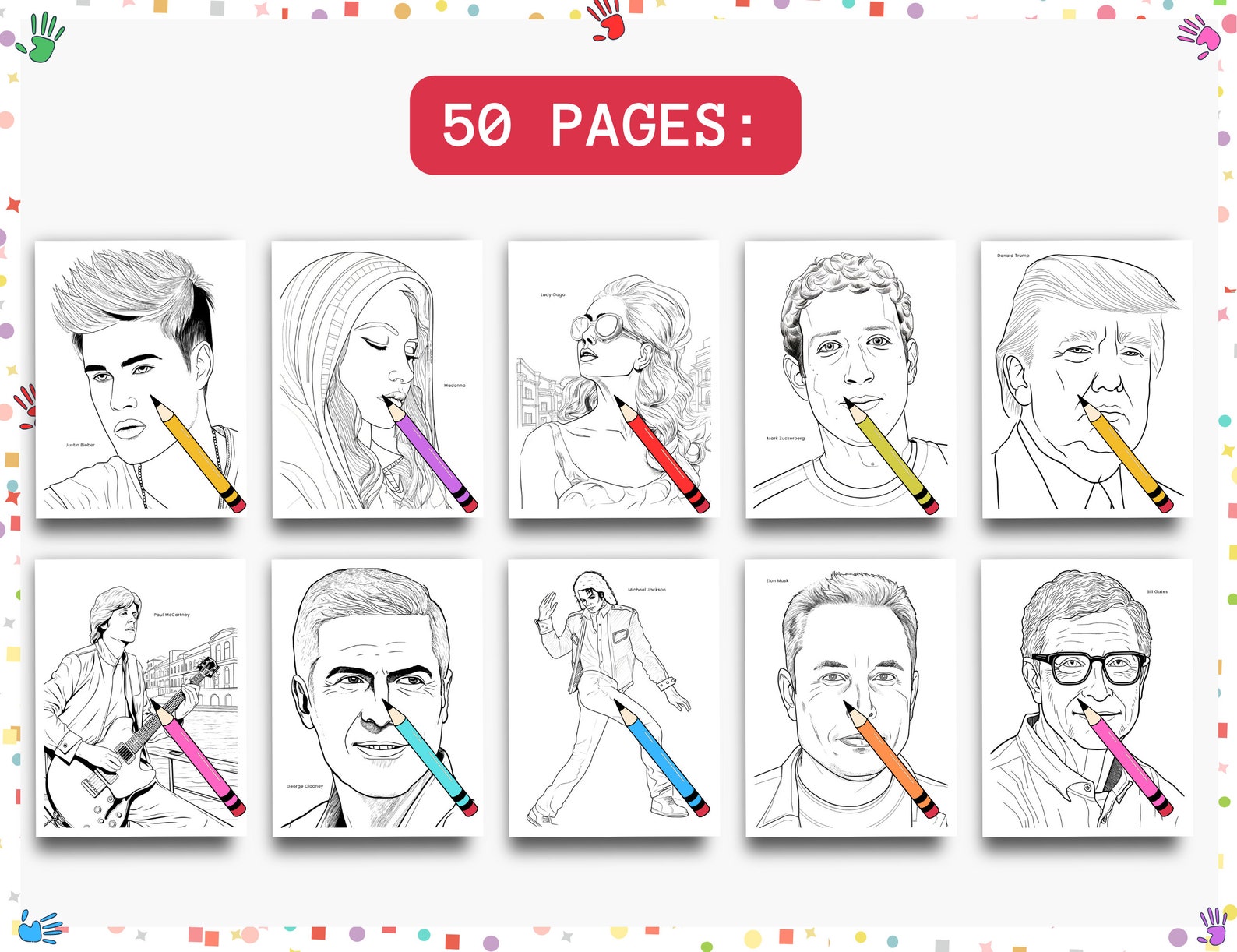 Famous People Coloring Pages | 50 Pages | Educational Book for Kids and ...