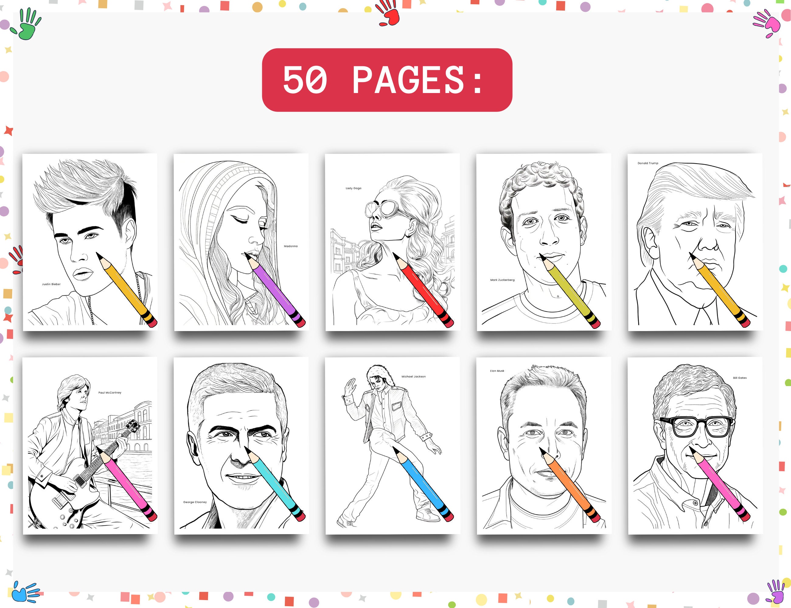 Famous People Coloring Pages | 50 Pages | Educational Book for Kids and ...