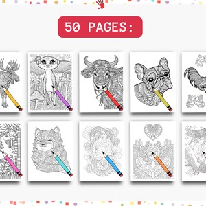 Animals Stress Relief Coloring Pages | 50 Pages | Cute Animal Coloring ...