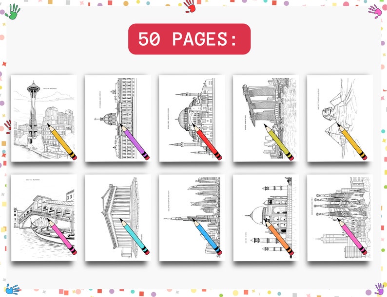 World Wonders Coloring Pages | Stress Relief 50 Pages | Educational ...