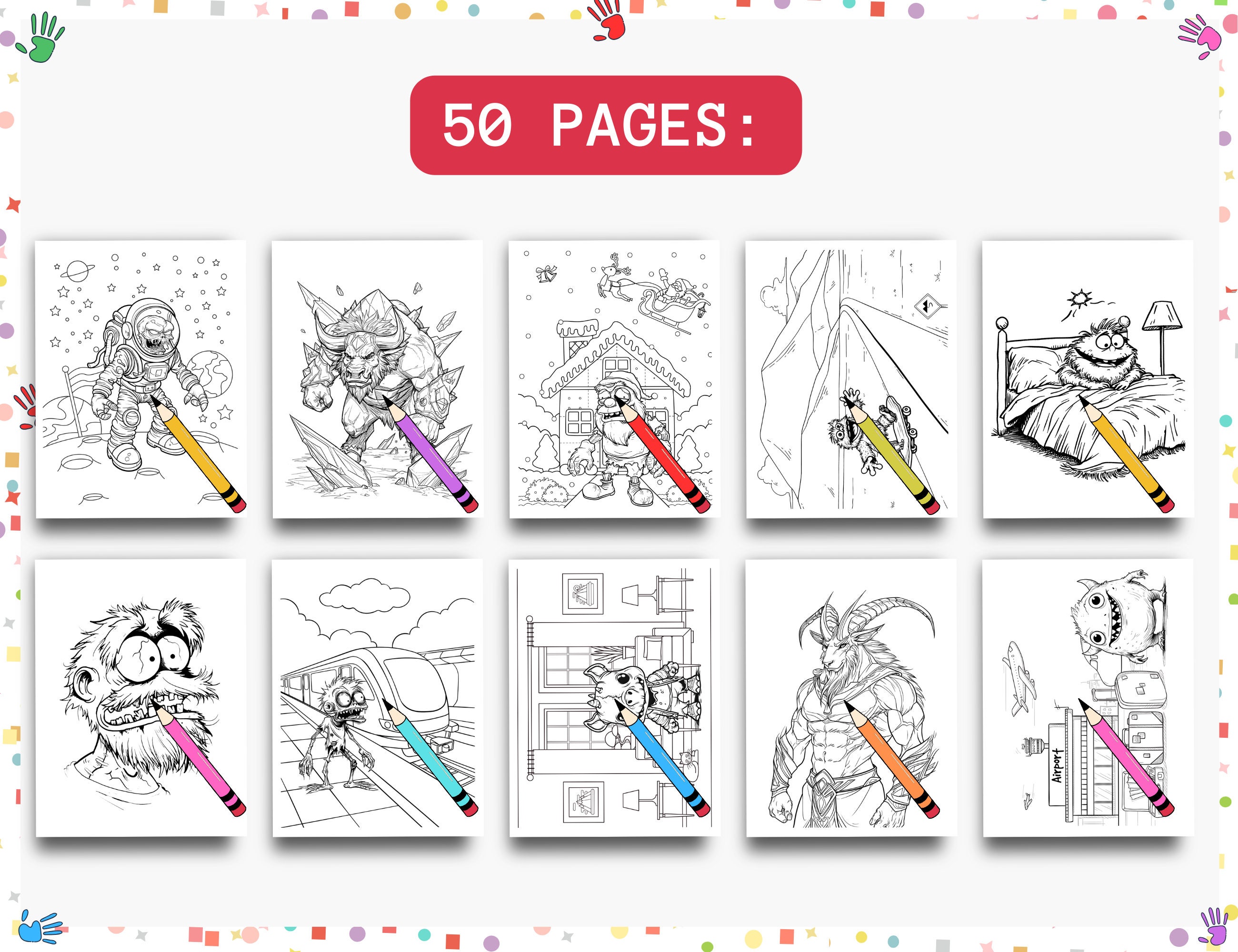 CUTE MONSTERS Coloring Book | Coloring Pages for Kids and Adults | 50 ...